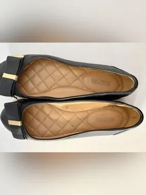 Michael Kors | Shoes | Michael Kors Kiera Black Leather Bowtrim Gold ...